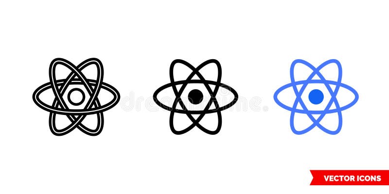 React Icon Of 3 Types Color Black And White Outline Isolated Vector