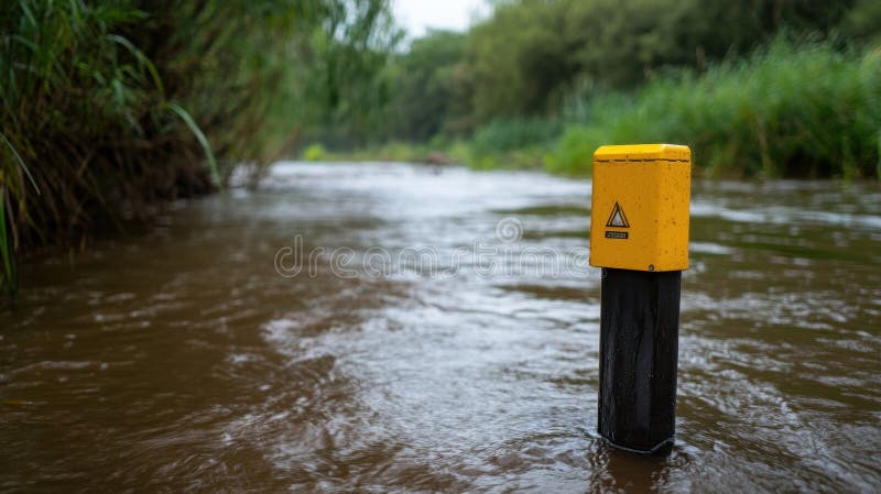REACT Month River Water Level Marker in Flooded Natural Landscape Stock ...
