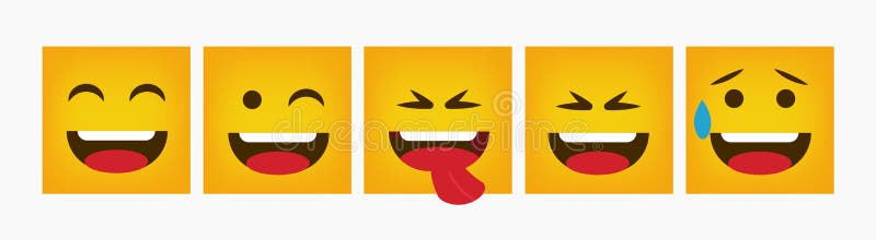 Reaction Design Square Emoticon Set Flat Stock Vector - Illustration of ...
