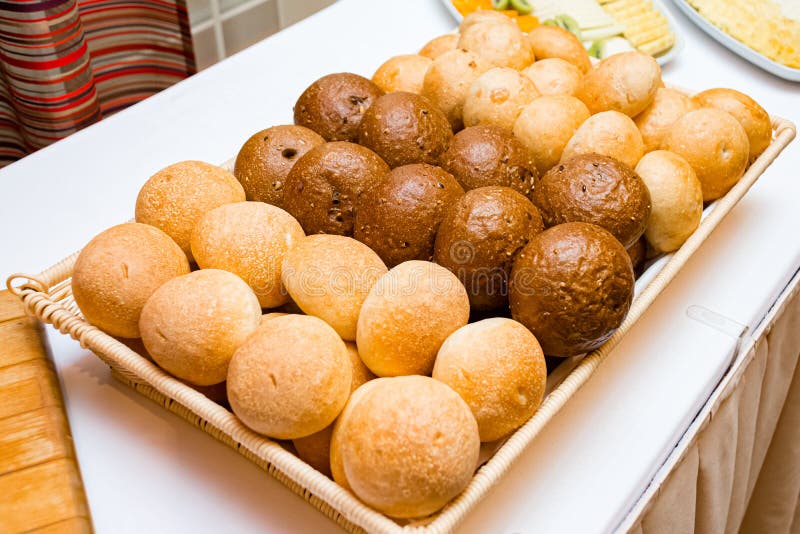 Read Basket. Round Buns Assortment on Buffet Table Stock Photo - Image ...