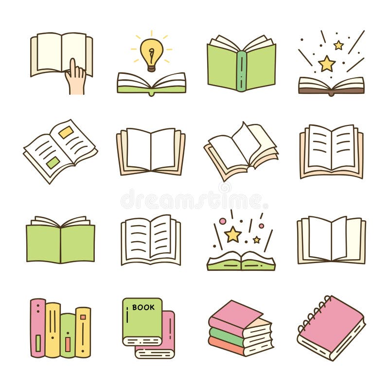 Read book doodle icon set stock vector. Illustration of text - 274309618