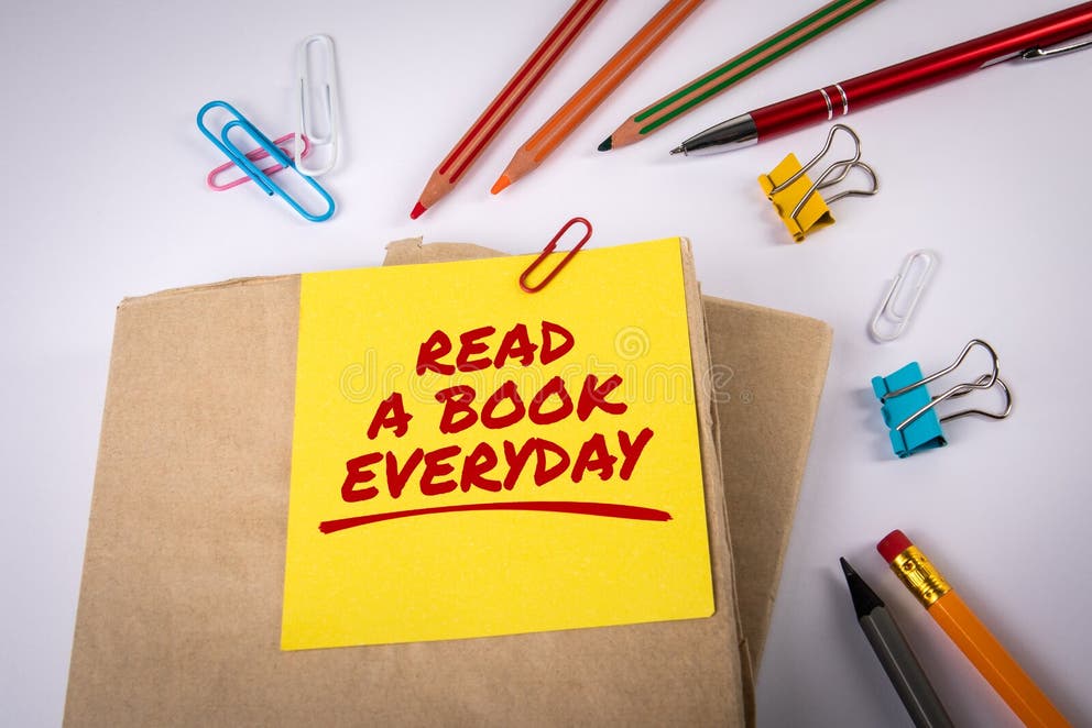 Read a Book Everyday. Book and Notepad on Office Table Stock Image - Image of happy, comfortable ...