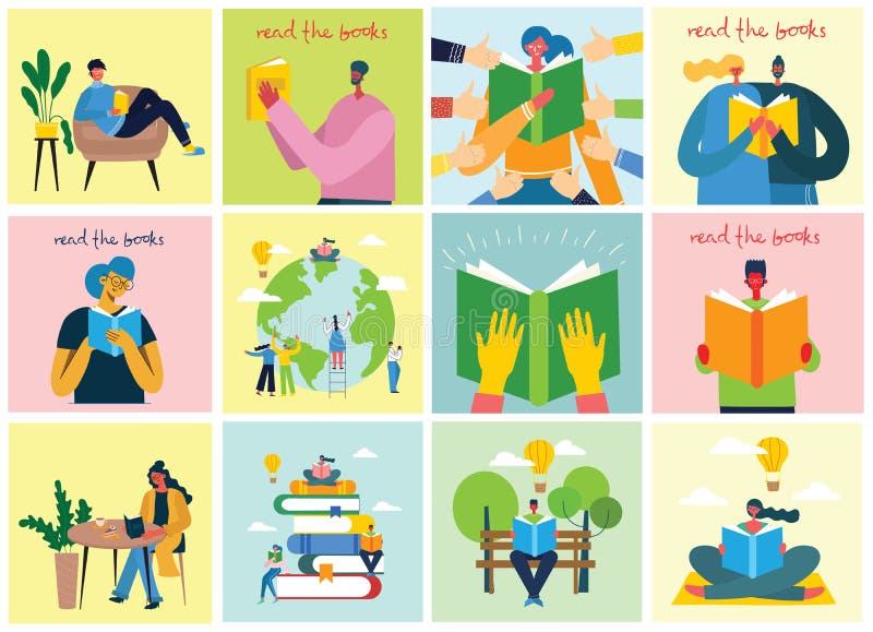 Read the Book. Illustration of a People Reading a Book while Sitting on ...