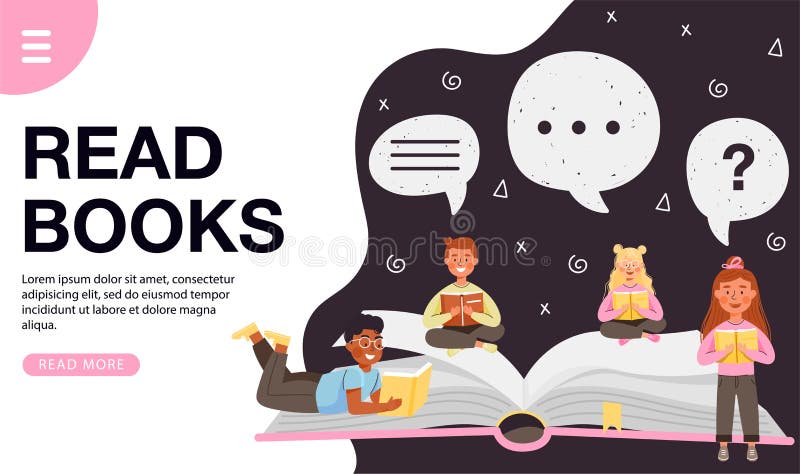 Read Books Design Concept. Young Children Characters Reading Books ...
