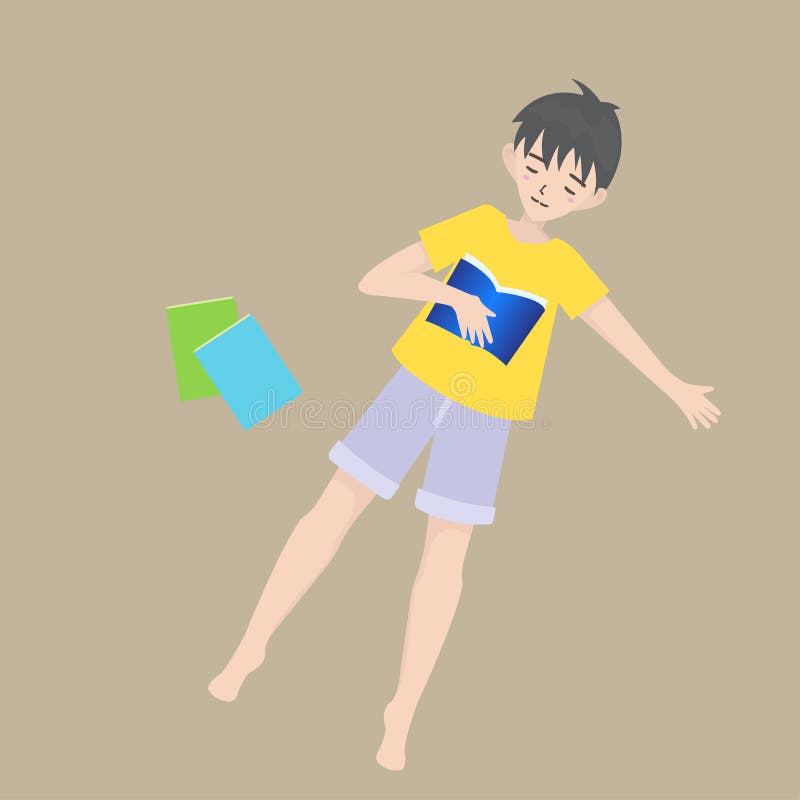 A Boy in Sleep Position with Books Cartoon Character Vector. Stock ...
