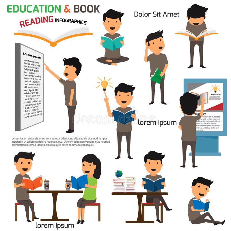 Read and Education Infographics Elements. Activities in Reading Stock ...