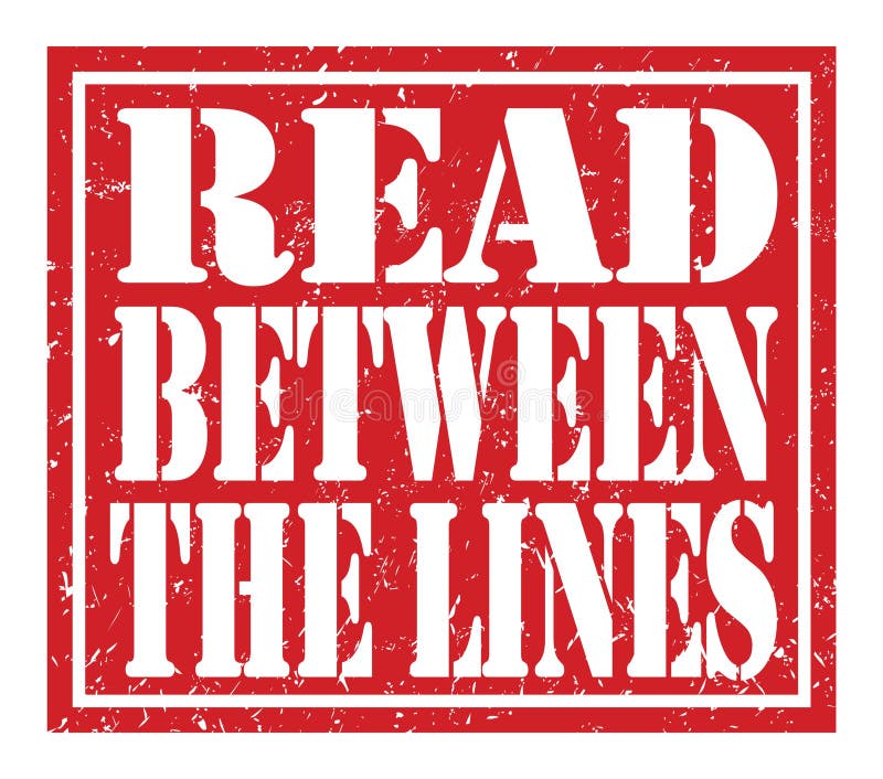 READ between the LINES, Text Written on Red Stamp Sign Stock ...