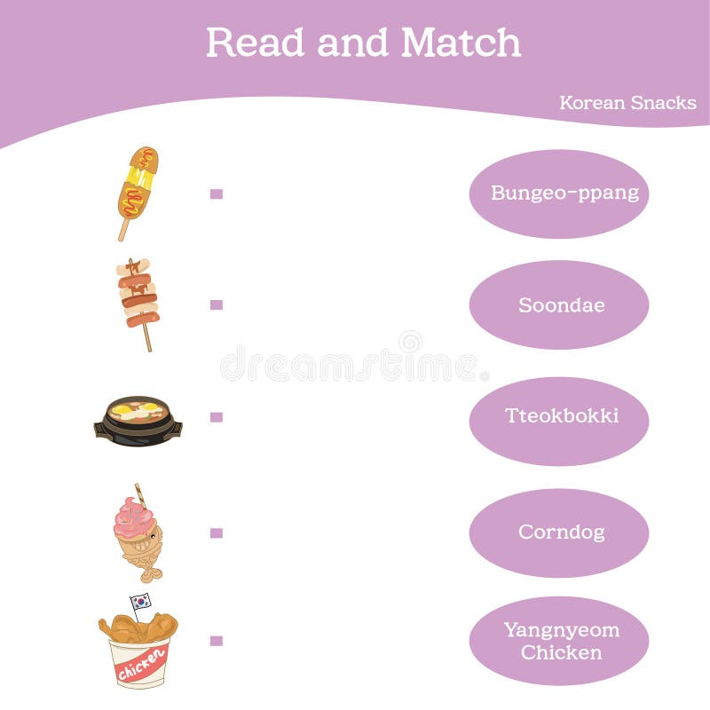 Read and Match Worksheet Game Stock Vector - Illustration of snack ...