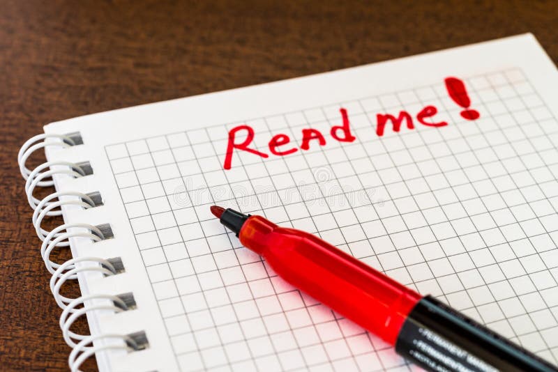 Read Me Sign in the Notebook by Red Marker Stock Image - Image of ...