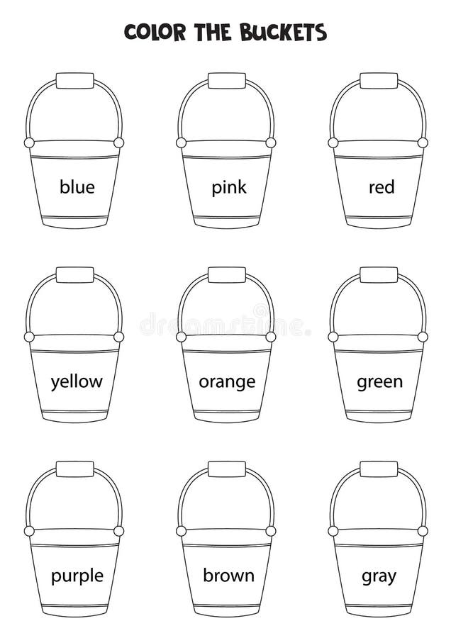 Read Names of Colors and Color Buckets. Educational Worksheet for Kids ...