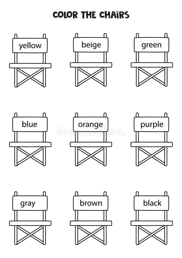 Read Names of Colors and Color Camping Chairs. Educational Worksheet ...