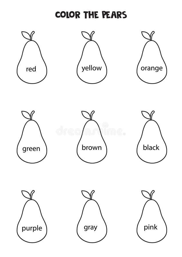 Read Names of Colors and Color Pears. Educational Worksheet. Stock ...