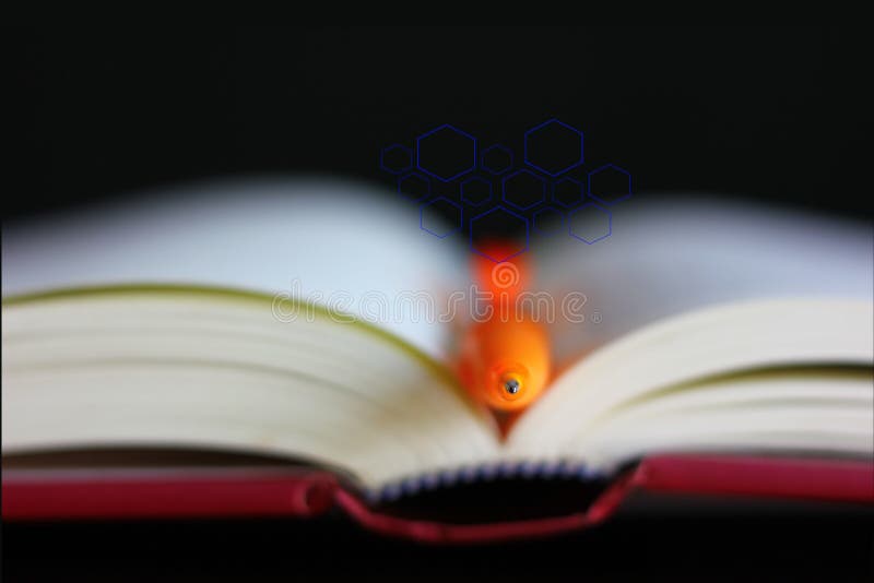 Read and Record . Orange Pen on Open Book with Illustration Six Square ...