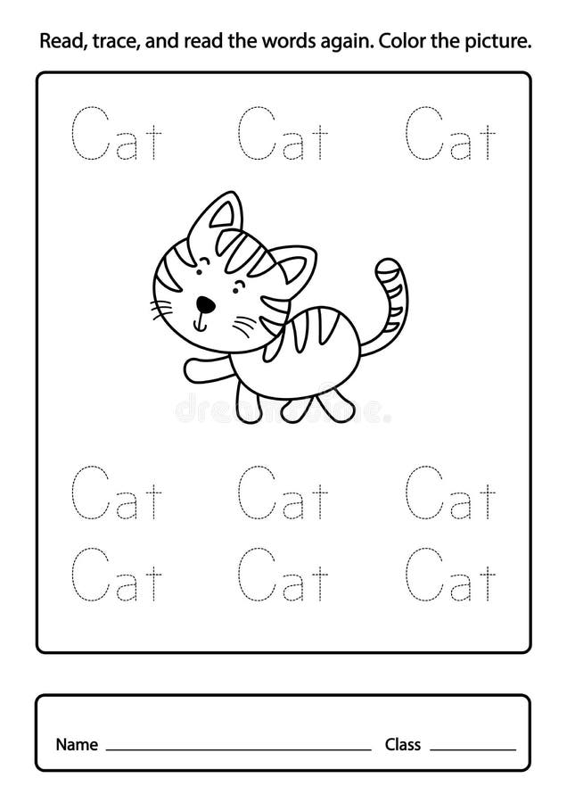 Read, Trace, and Read the Words Again Color the Picture Stock Vector ...