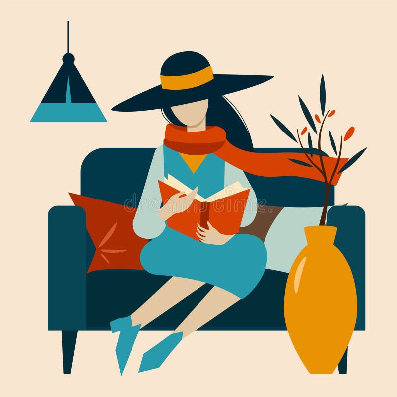 Reader on the Couch: Vector Illustration of a Person Immersed in the ...
