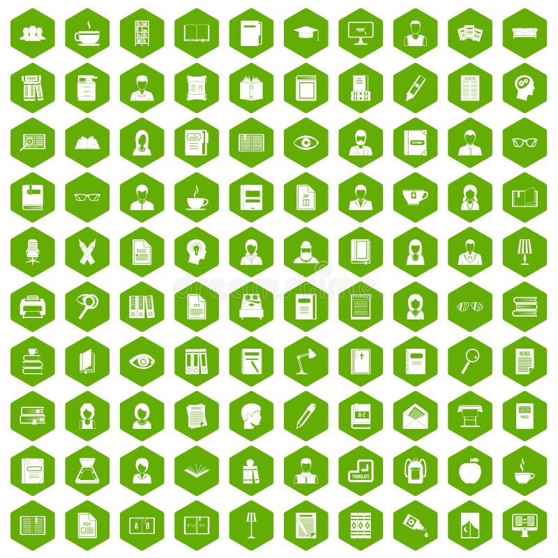 100 Reader Icons Hexagon Green Stock Vector - Illustration of library ...