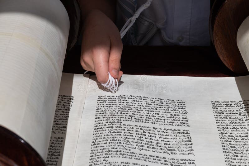 Reading the Torah Scroll with Tzitzit As a Pointer or Yad Stock Photo ...