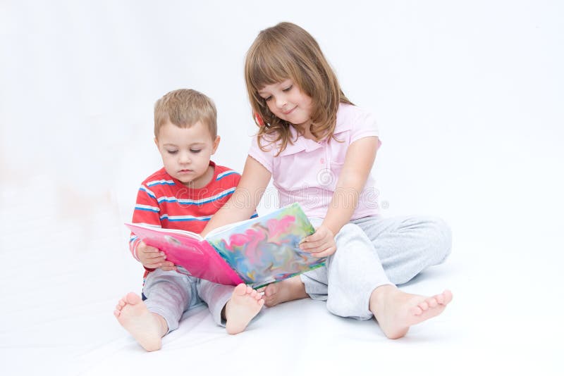 Two Toddlers Reading Together Stock Image - Image of education, family ...