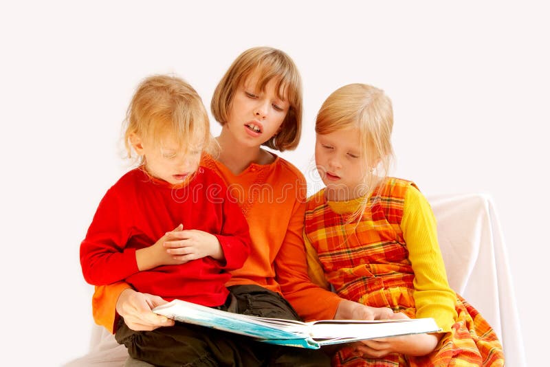 Sitting Children Reading Kids Books Stock Image - Image of preschool ...