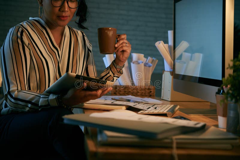 Reading article stock image. Image of woman, architect - 100377055