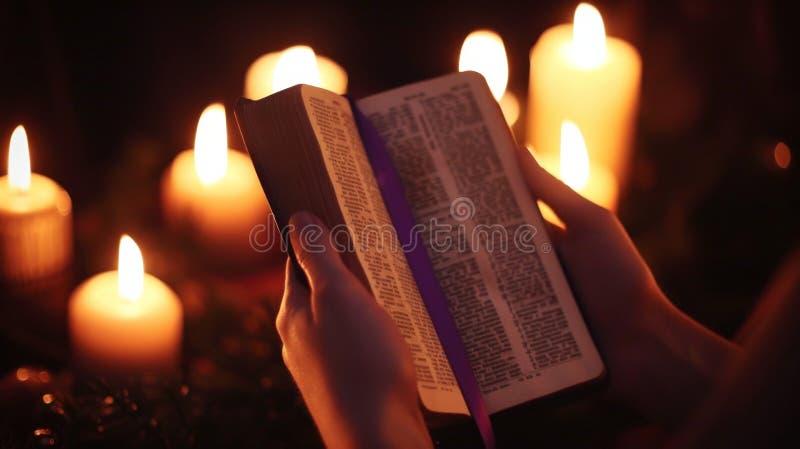 Reading a Bible or Book from the Candlelight Stock Illustration ...