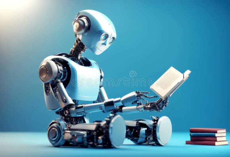 Reading Blue Robot Text Background Book Banner Rendering Pressing ...