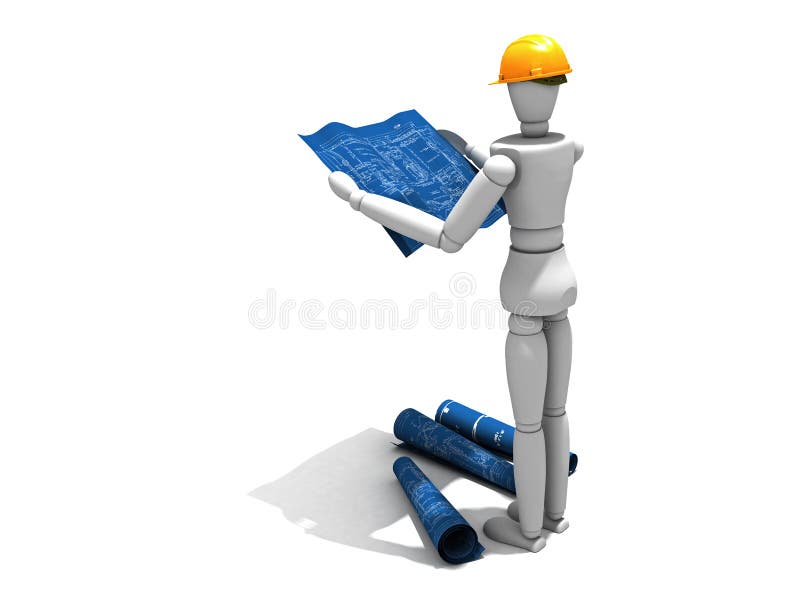 3d Modern House, and Blueprints Isolated on White Stock Illustration ...