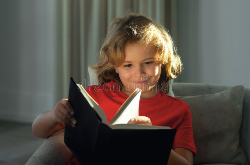 Reading Book Child Concept. Kid Read Book at Home. Stock Image - Image ...
