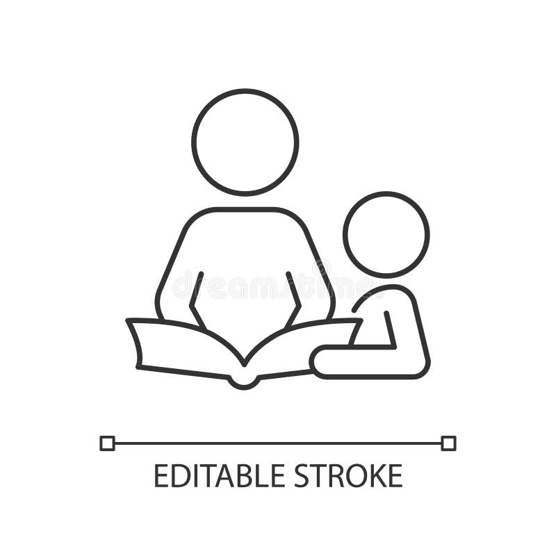 Reading Book with Child Linear Icon Stock Vector - Illustration of ...