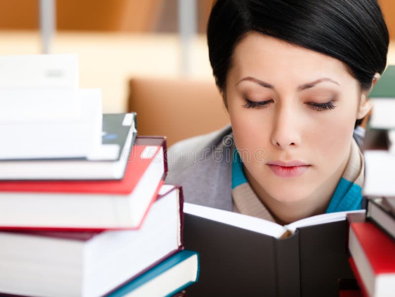 Reading Book Female Student Stock Image - Image of learn, hall: 27490067