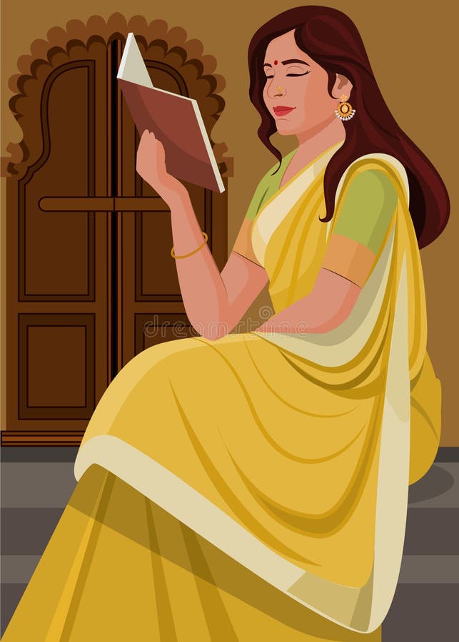 Reading Book, Indian Woman Reading Book Stock Vector - Illustration of ...