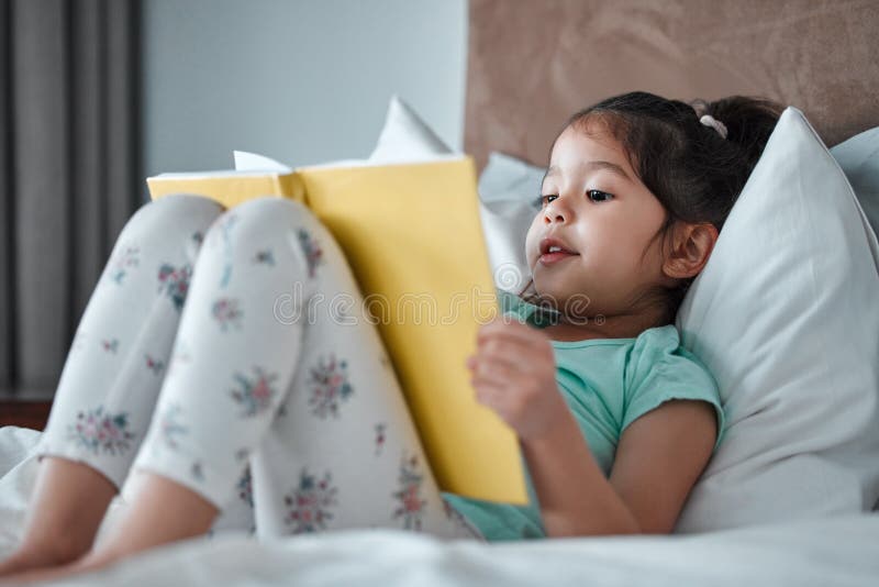 Reading, Book and Kid in Bed for Education, Learning or Language ...