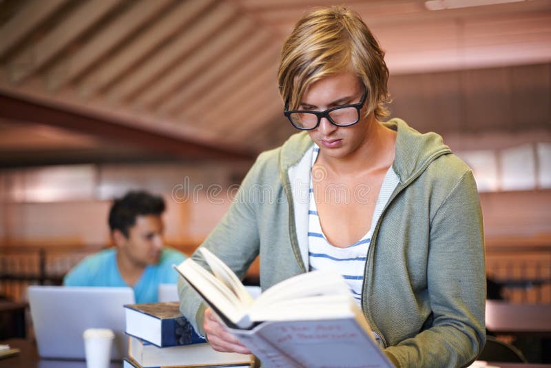 Reading Book, Knowledge or Student in Library at University, College or ...