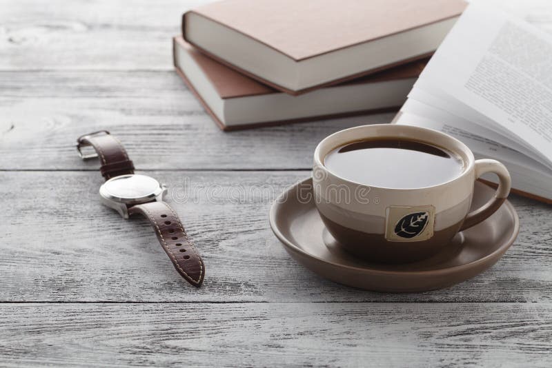 Reading Book in Time of Breakfast with Coffee Stock Photo - Image of ...