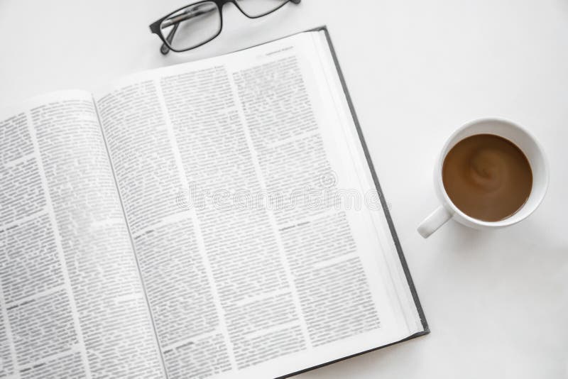 Reading Book on White Background Stock Photo - Image of coffee, study ...