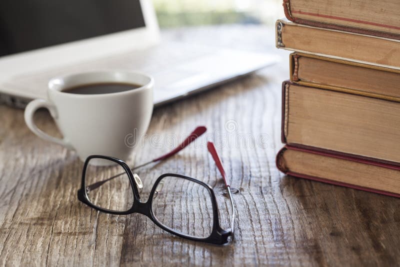 Reading Books with Coffee on Table Stock Photo - Image of laptop ...