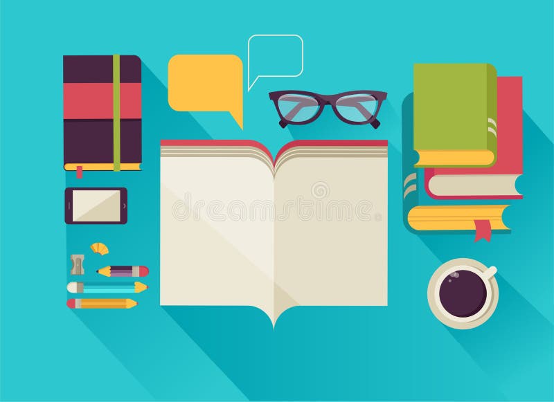 Reading Books Desktop, Set of Flat Icons Stock Vector - Illustration of ...