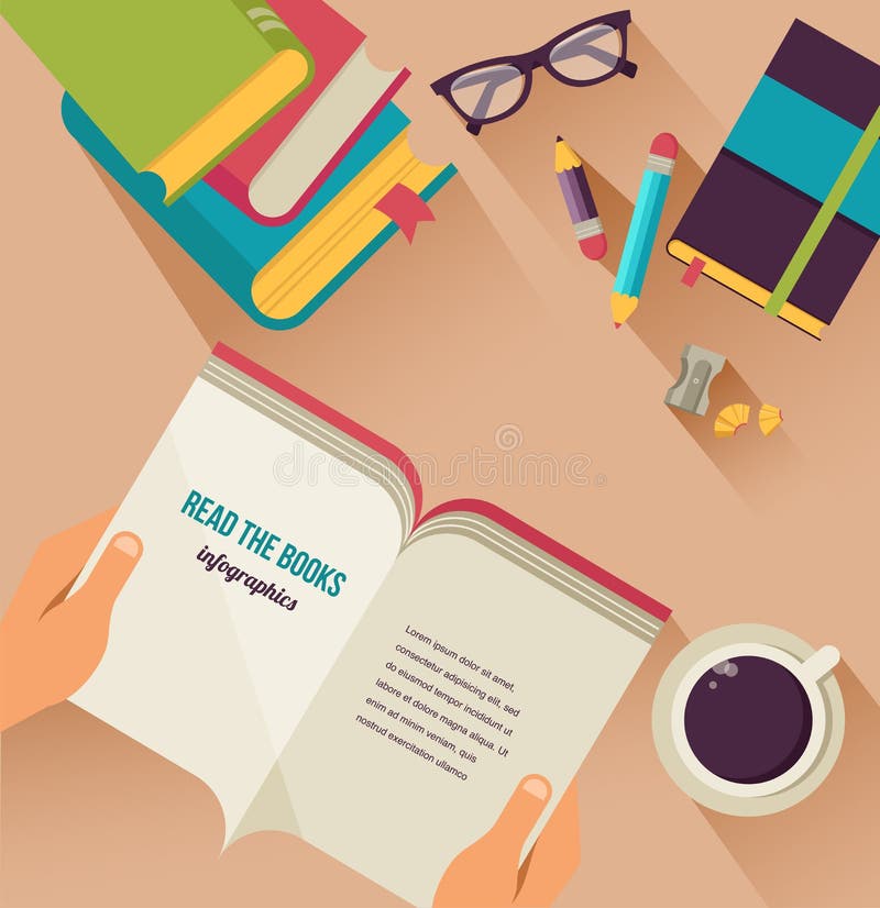 Reading Books Desktop, Set of Flat Icons Stock Vector - Illustration of ...