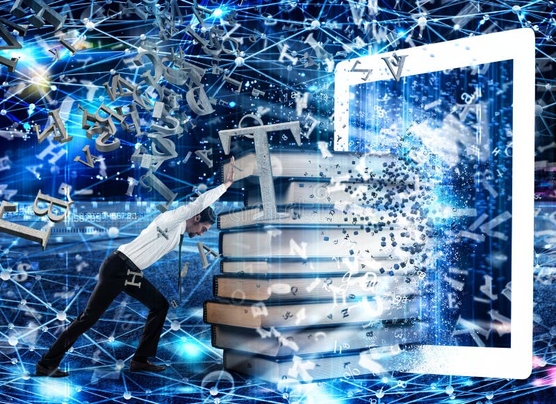 Reading Books with an E-book and Internet Stock Image - Image of ...