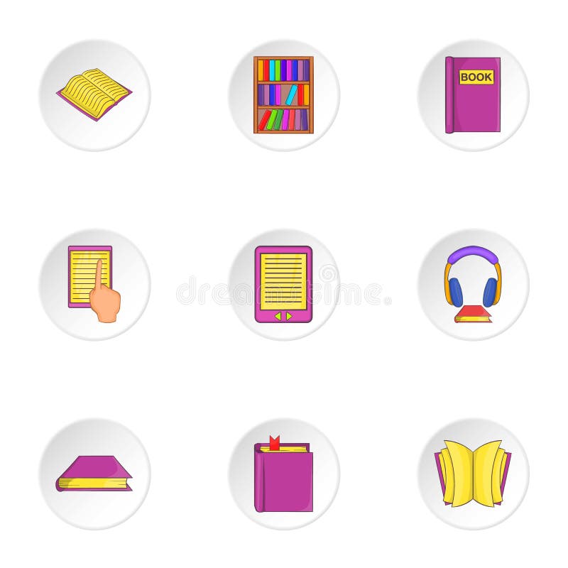 Reading Books Icons Set, Cartoon Style Stock Vector - Illustration of ...