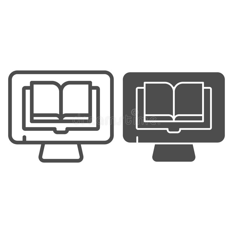 Reading Books on Pc Line and Glyph Icon. Book on Computer Vector ...