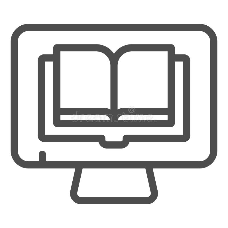 Reading Books on Pc Line Icon. Book on Computer Vector Illustration ...