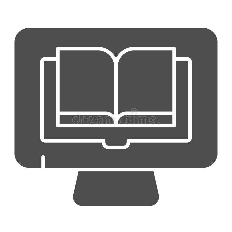 Reading Books on Pc Solid Icon. Book on Computer Vector Illustration ...