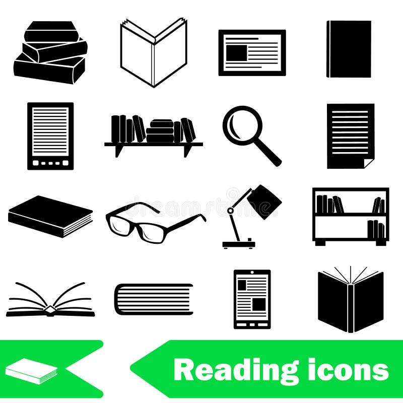 Reading Books Theme Set of Simple Black Icons Eps10 Stock Vector ...