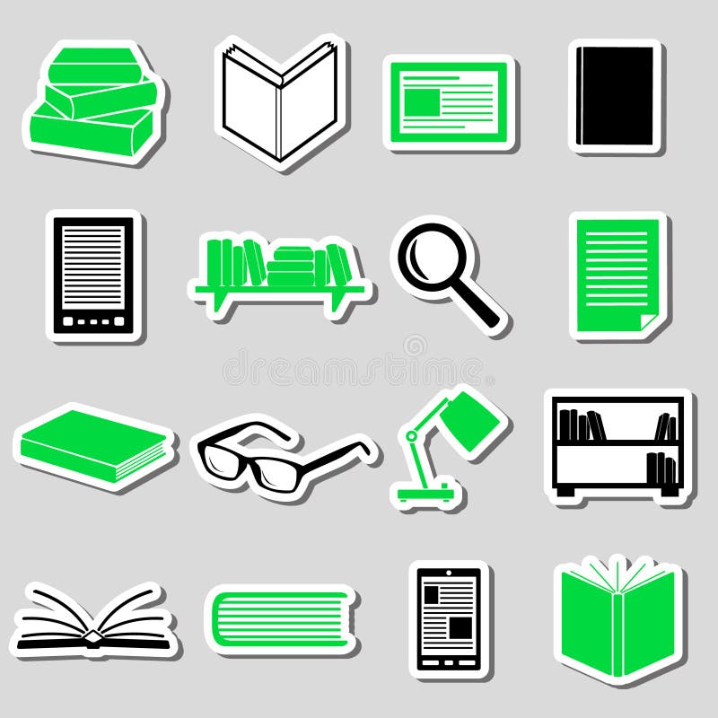 Reading Books Theme Set of Simple Stickers Eps10 Stock Vector ...