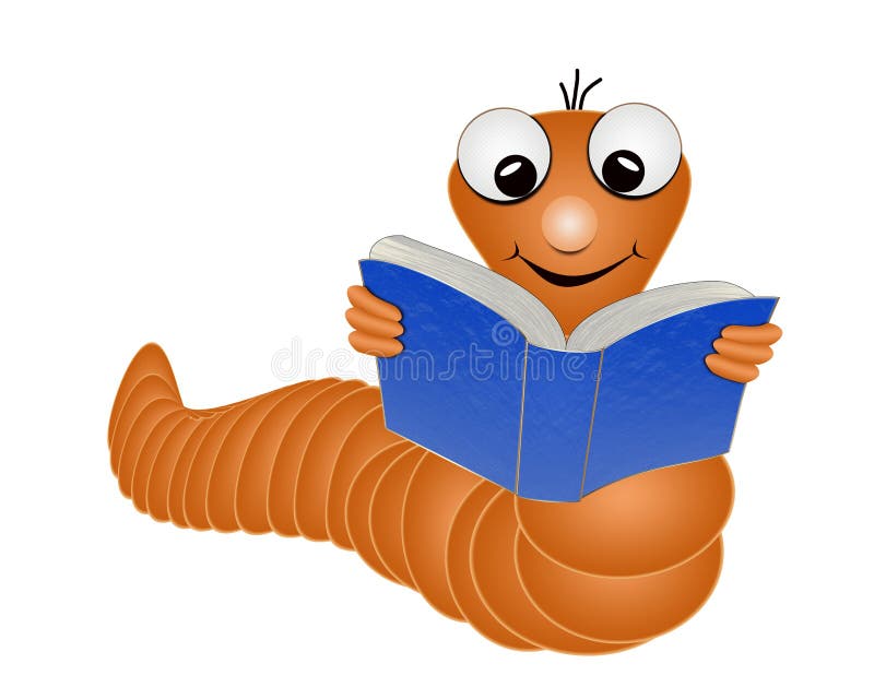 Bookworm Character Reading a Book Isolated on White Background Stock ...