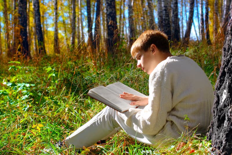 Boy reading outdoor stock photo. Image of manual, human - 26113502