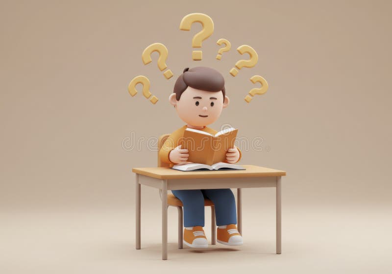 Reading Boy with Question Marks Thinking and Learning Stock ...