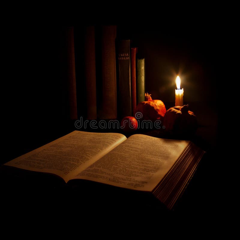 Reading Bible By Candlelight Stock Photo - Image of literacy, literate ...