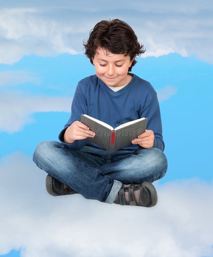 Reading in the clouds stock photo. Image of face, holding - 39523678